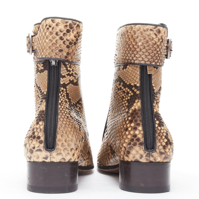 new SAINT LAURENT Miles 30 Zip python snake square toe buckle boot EU42 ...