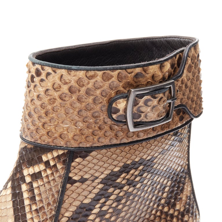 new SAINT LAURENT Miles 30 Zip python snake square toe buckle boot EU42 ...