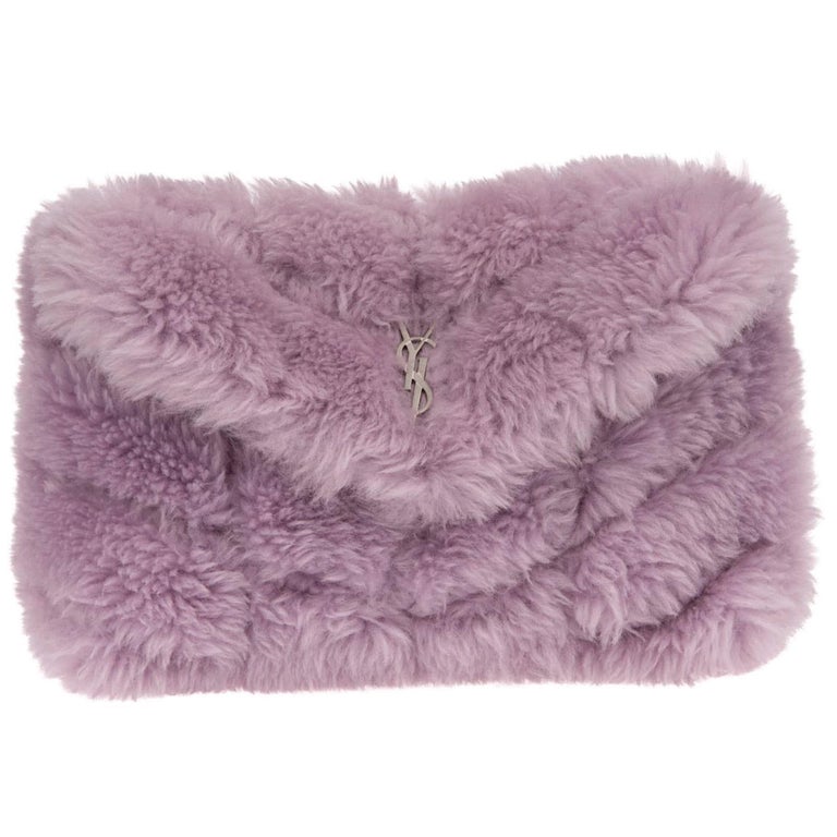 New Saint Laurent Purple Puffy Fur Clutch Bag For Sale at 1stDibs