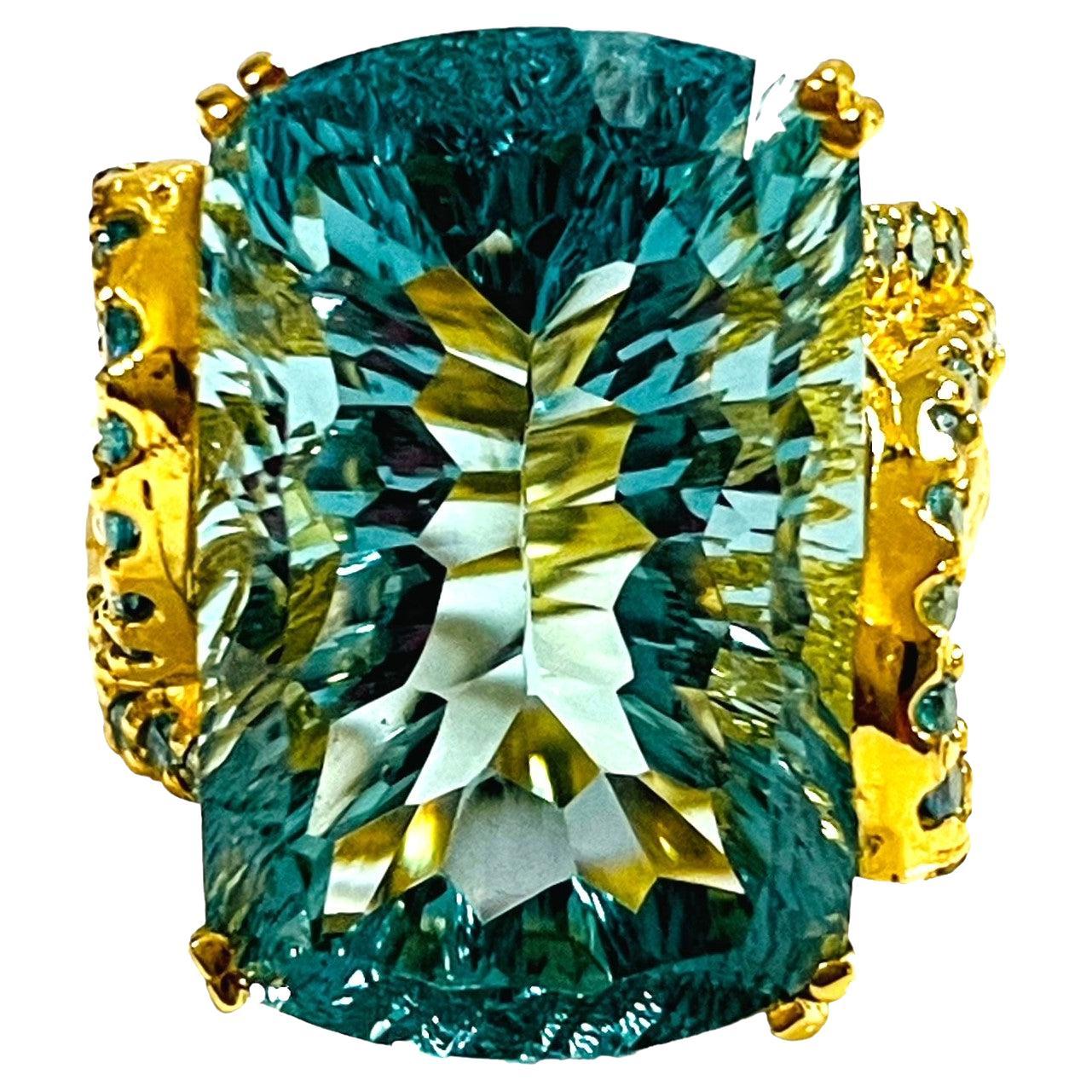 New Santa Maria 19.80 Ct Concave Aquamarine and Blue Sapp Sterling Ring ...