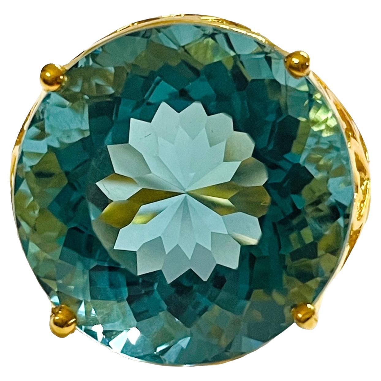 New Santa Maria 22.80 Ct Round Aquamarine and Blue Sapp Sterling Ring ...