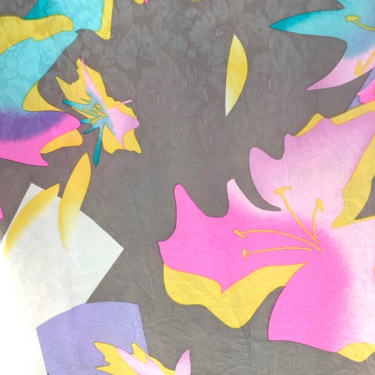 New silk kimono dress by FLORA KUNG in pearl gray with printed neon ...