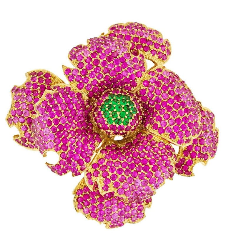 New / Sonia Bitton / 36 Ct Tsavorite Garnet and Sapphire Necklace / 14K ...