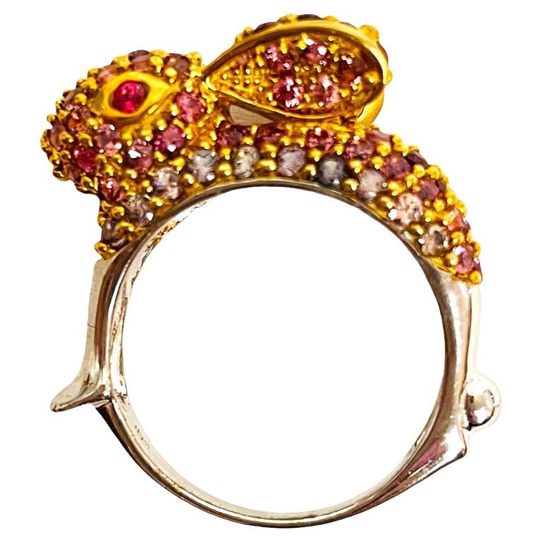 New Sterling Multi-Color, Browns and Red Sapphire and Ruby Bunny Ring ...