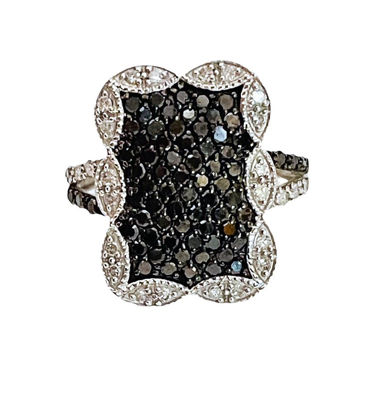 New Sterling White Diamond and Black Pave Ring at 1stDibs