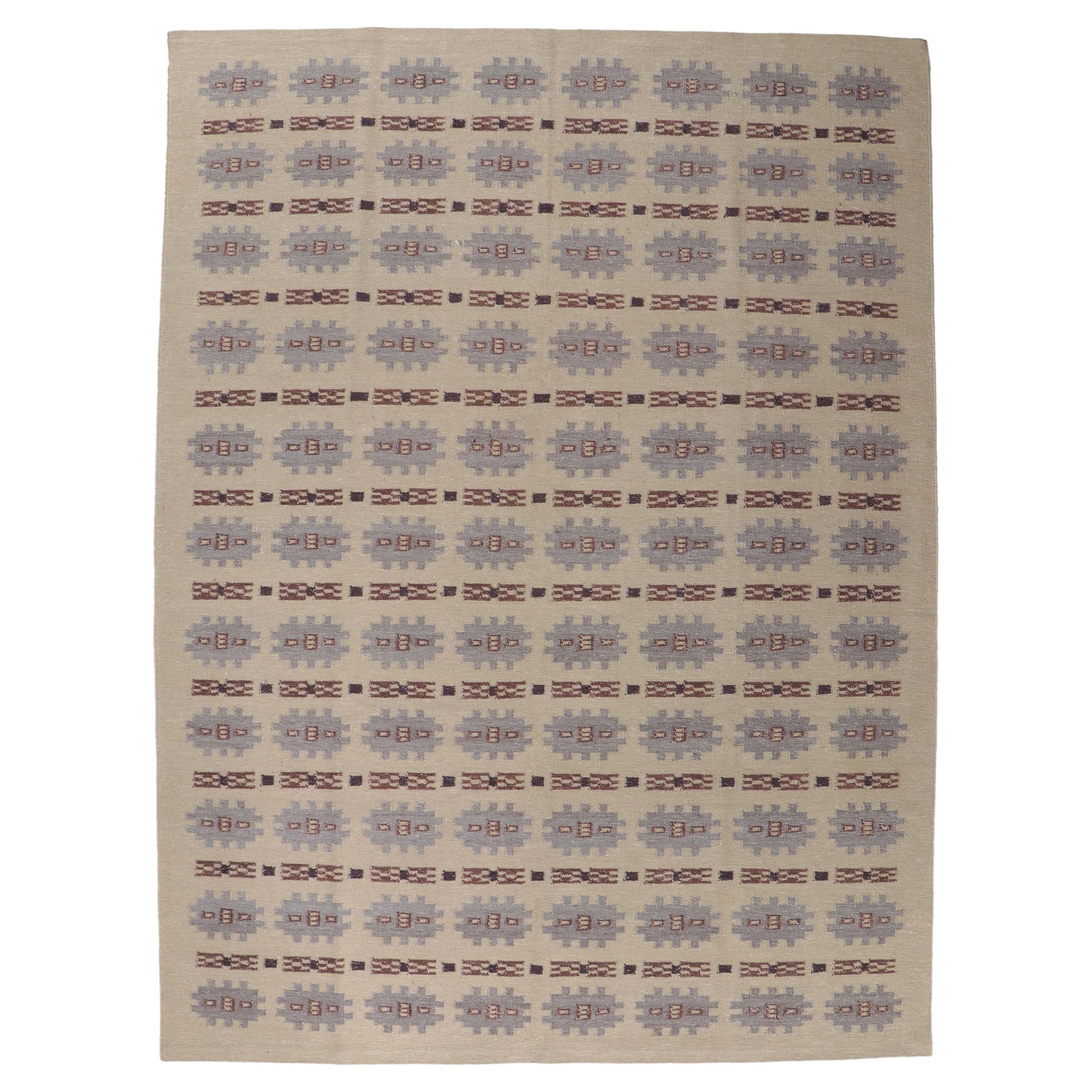 Swedish Scandinavian Style Modern Kilim Rug. Size: 7 ft x 9 ft 1 in For ...