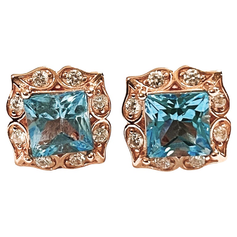 Ohrstecker aus 18 Karat vergoldetem Sterlingsilber mit blauem Topas aus der Schweiz im Angebot ...