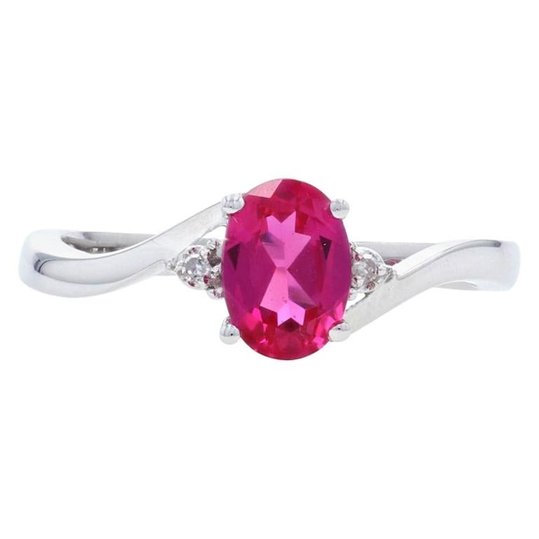 Customizable New Synthetic Ruby and Diamond Ring, 10k White Gold Bypass ...