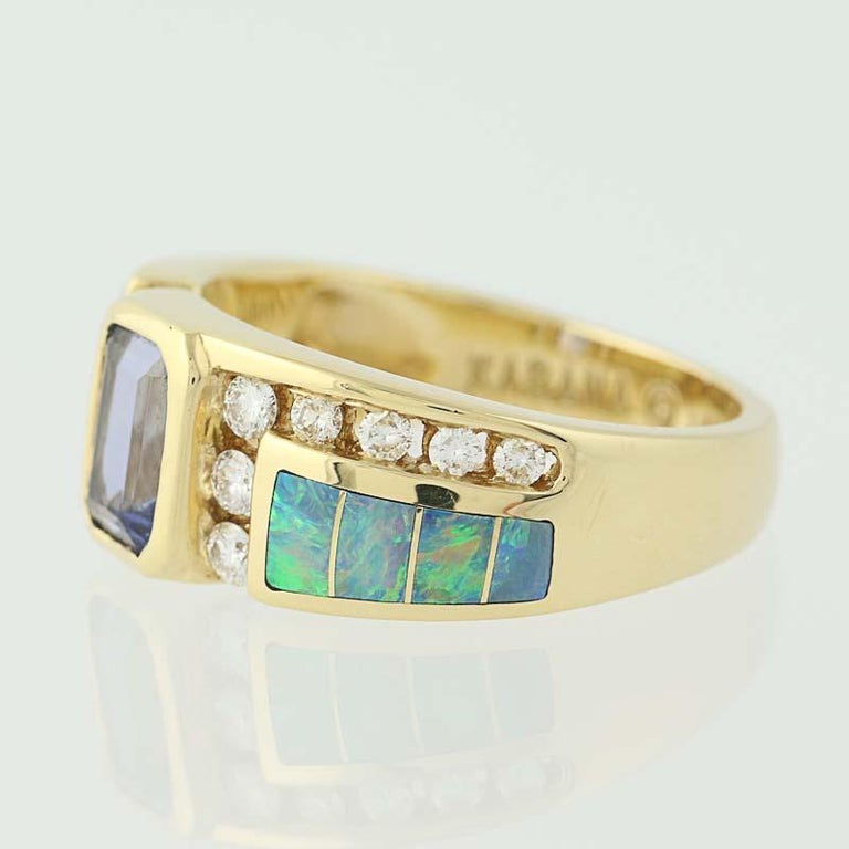 Tanzanite, Opal, and Diamond Kabana Ring 14 Karat Gold Round Brilliant ...