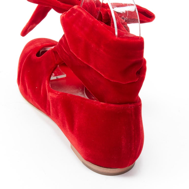 new THE ROW ELodie red velvet wrap bow tie almond toe flats EU38 For ...