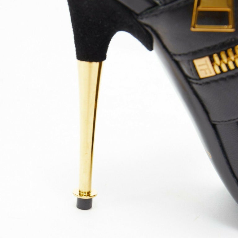 new TOM FORD black gold XL zipper design dual strap metal pin heel ...