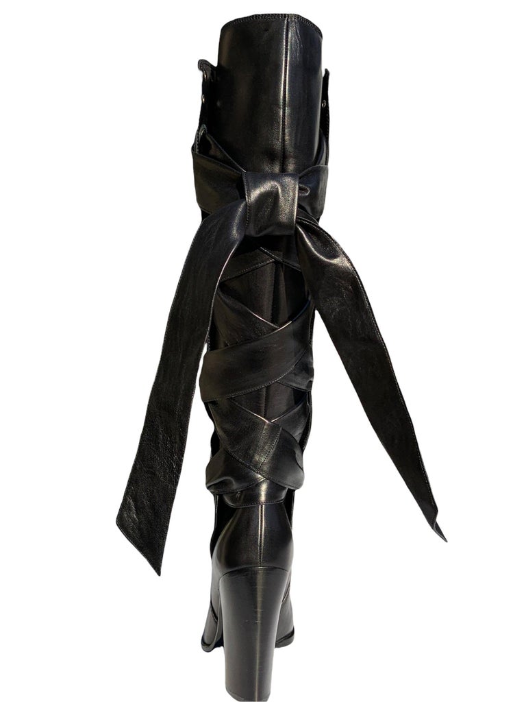 New Tom Ford Yves Saint Laurent F/W 2001 Black Leather Lace Up Grommet ...