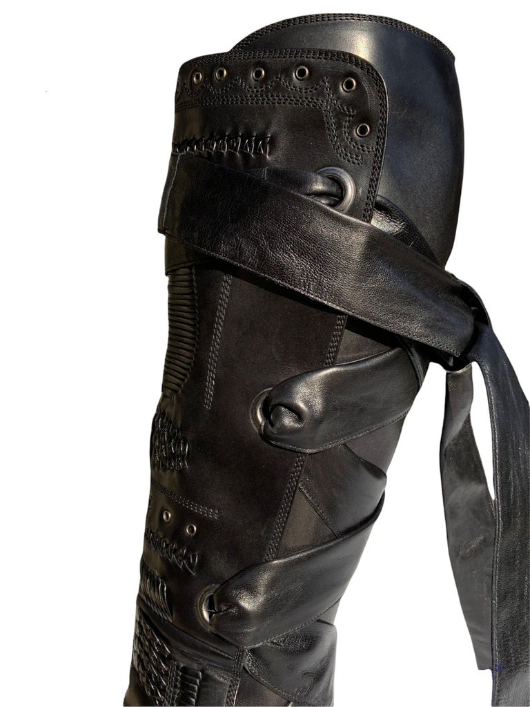 New Tom Ford Yves Saint Laurent F/W 2001 Black Leather Lace Up Grommet ...