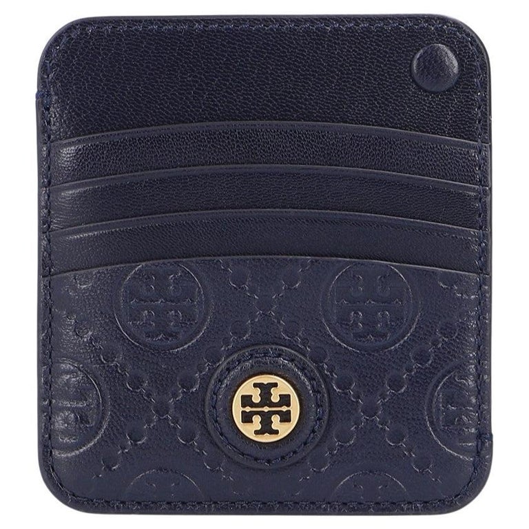 New Tory Burch Blue Monogram Emboss Leather Card Holder Wallet For Sale ...