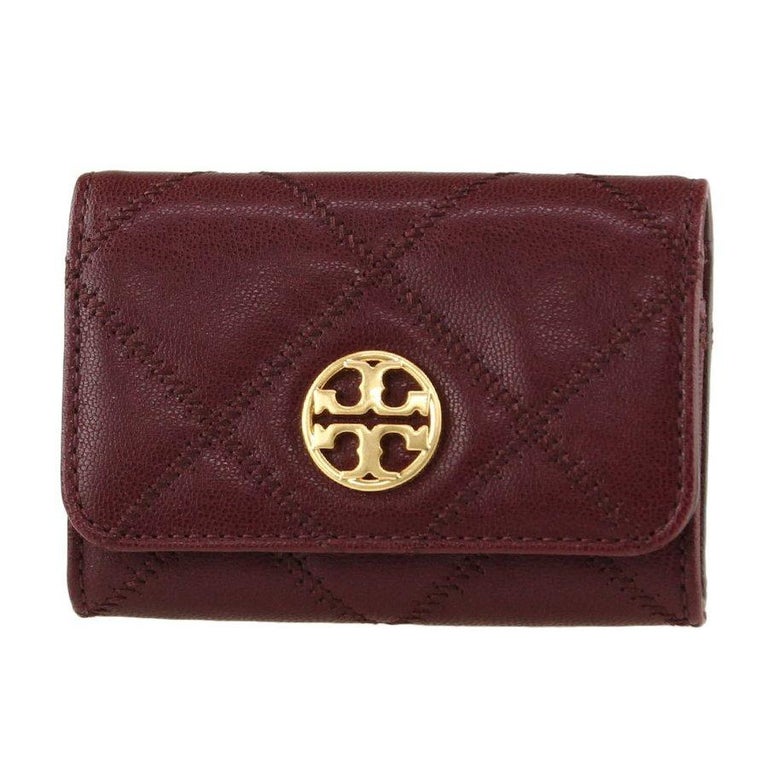 NEW Tory Burch Red Claret Willa Quilted Leather Wallet Card Case For ...