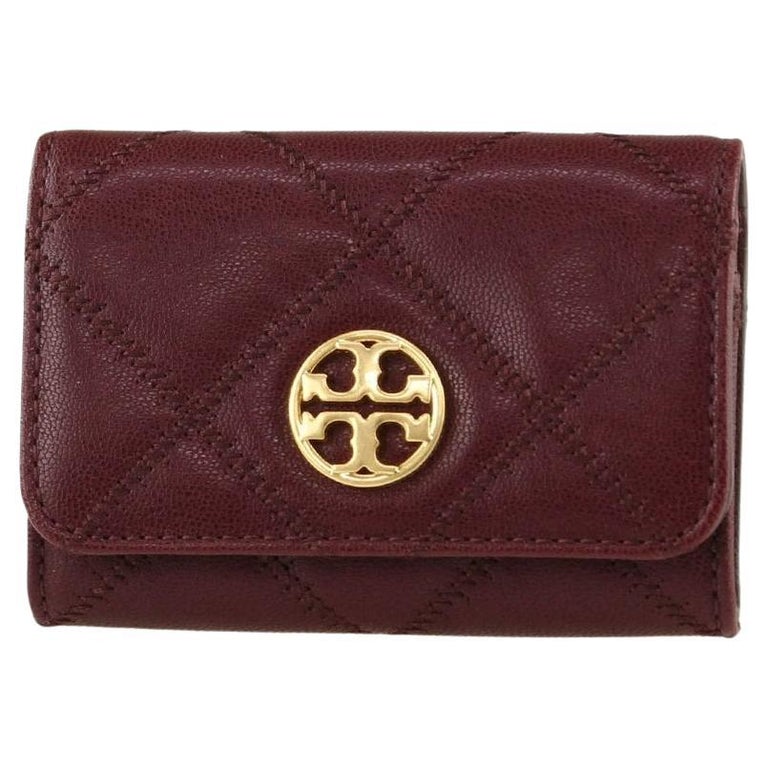 NEW Tory Burch Red Claret Willa Quilted Leather Wallet Card Case For ...