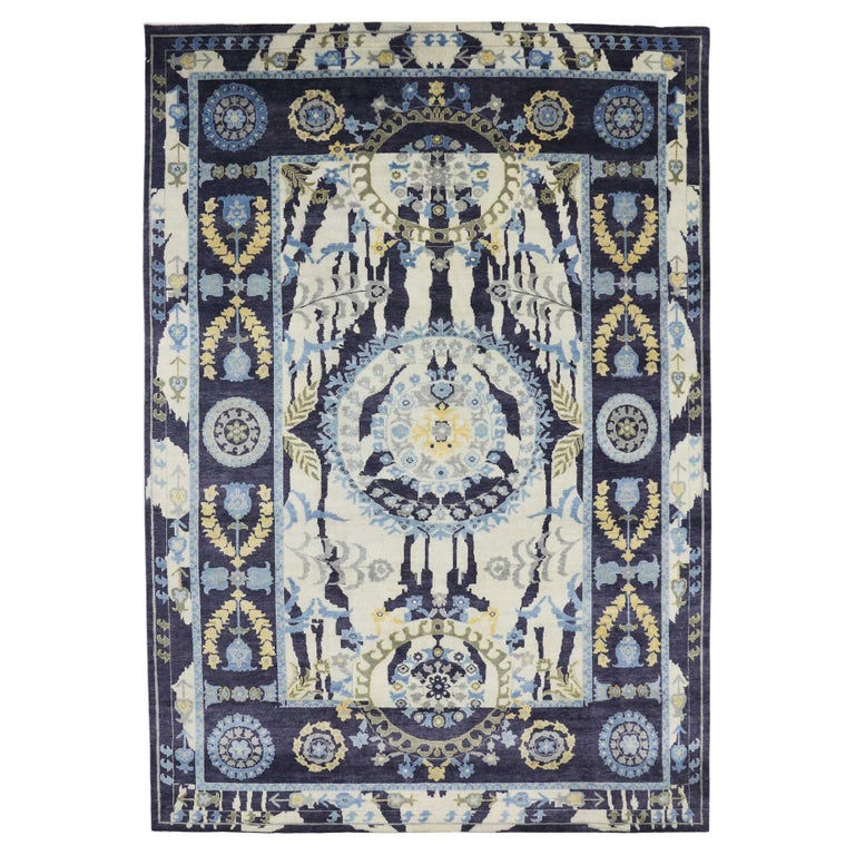 New Transitional Area Rug with Suzani Design For Sale at 1stDibs