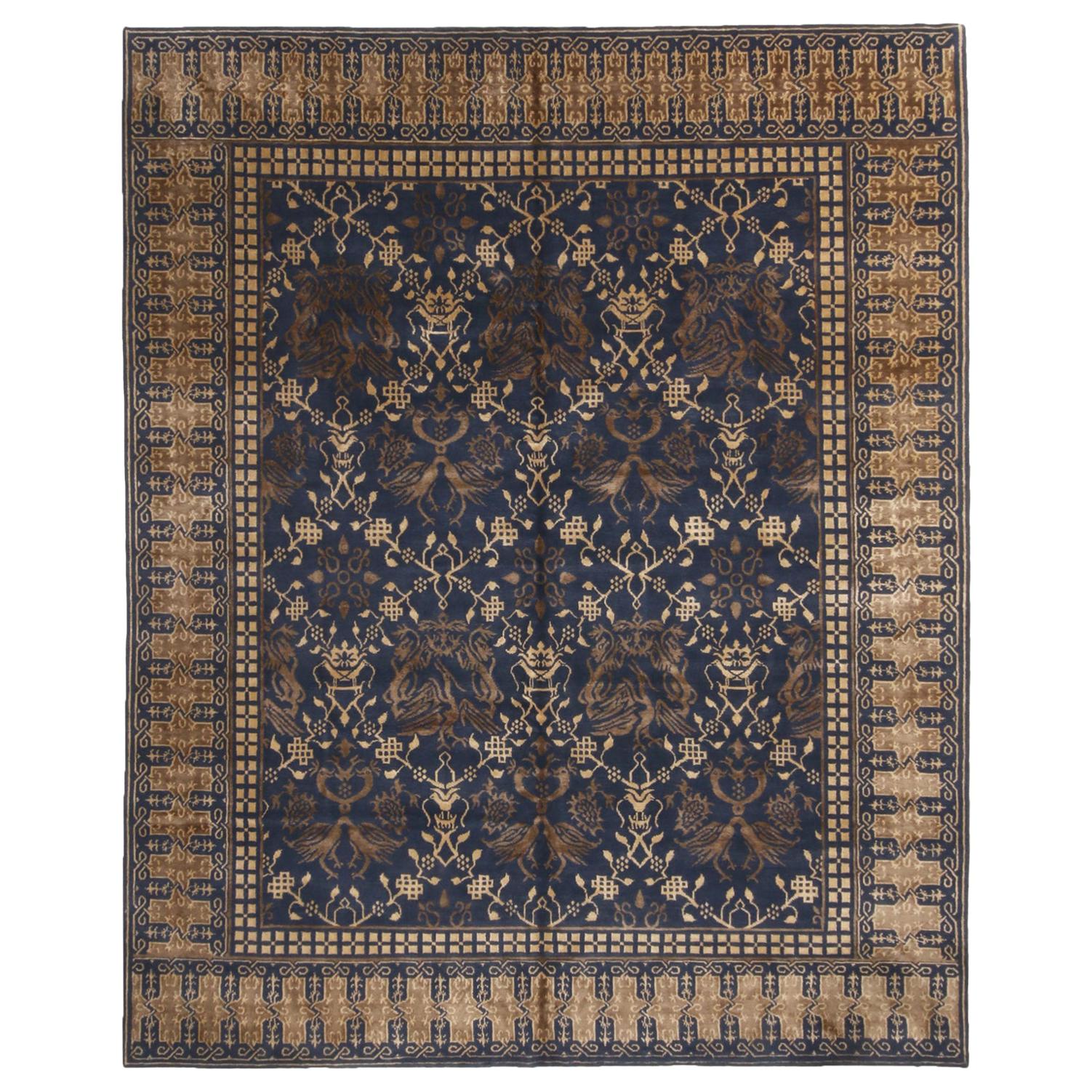 Rug and Kilim's New Transitional Blue and Beige Wool Rug with Dragon ...