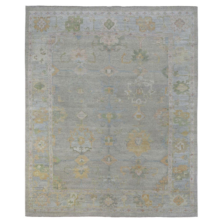 New Turkish Oushak Rug with Muted Blue Color Tones For Sale at 1stDibs