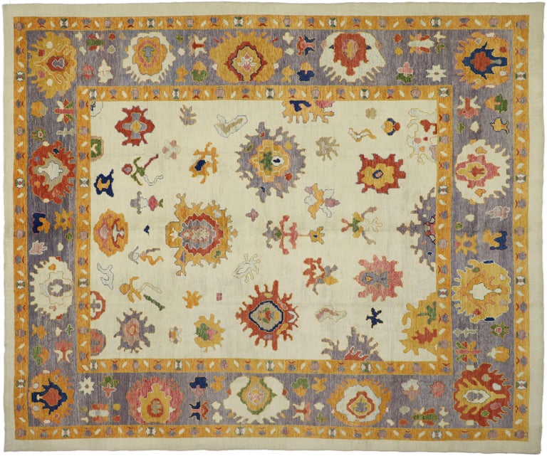 New Turkish Oushak Rug with Parisian Style and Large Scale Geometric ...