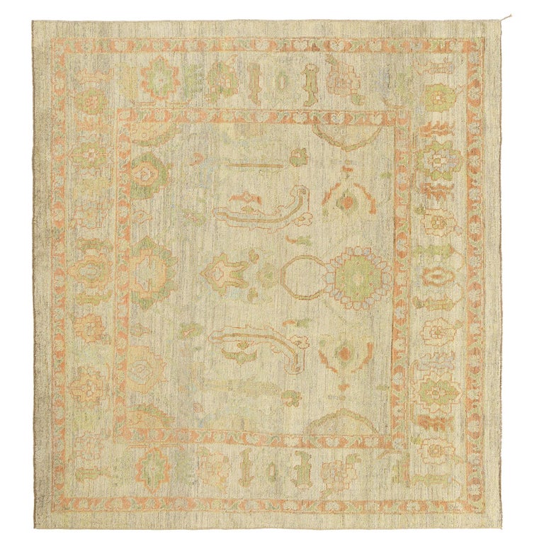 New Turkish Oushak Rug with Pastel Colors For Sale at 1stDibs