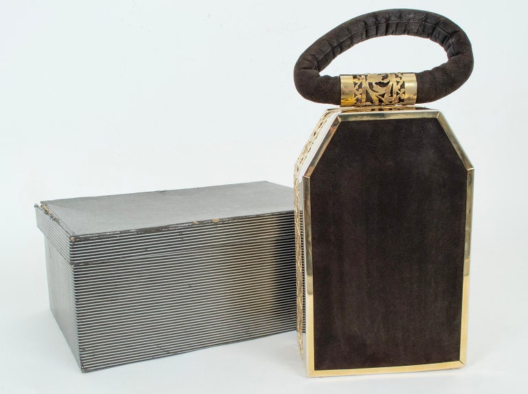 New Tyrolean Brown Suede Mini Steamer Trunk 24-Karat Gold Plate ...