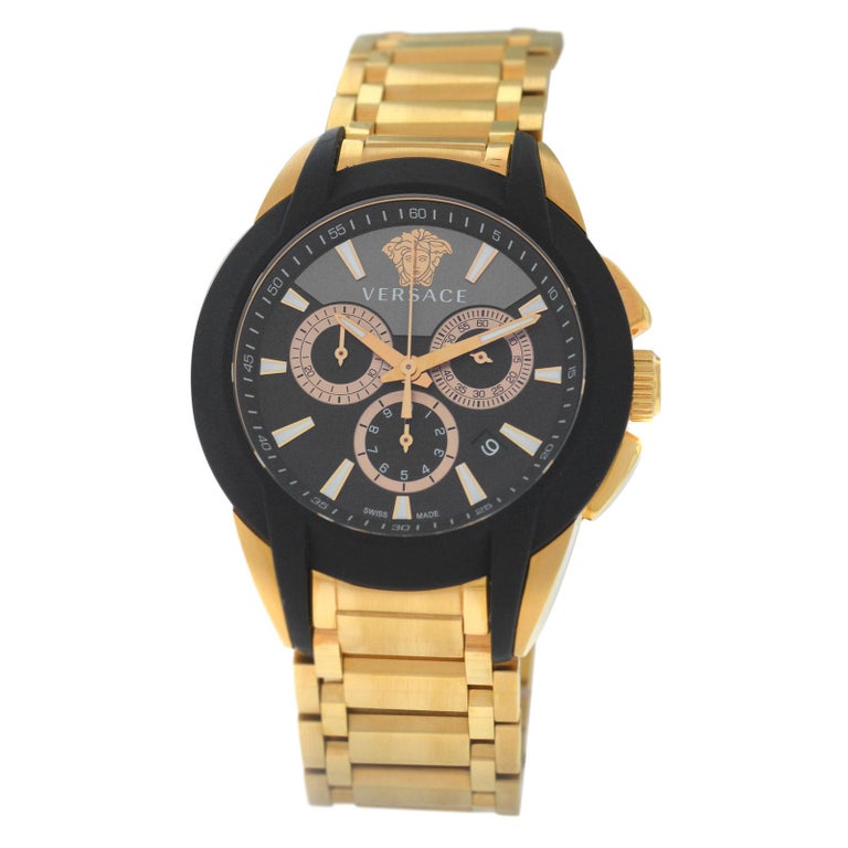 New Unisex Versace "Character" Gold Tone Chrono Quartz Watch at 1stDibs