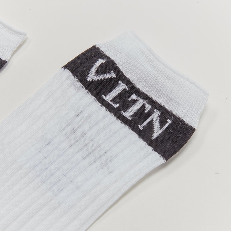 new VALENTINO VLTN black box logo stripe white cotton socks For Sale at ...