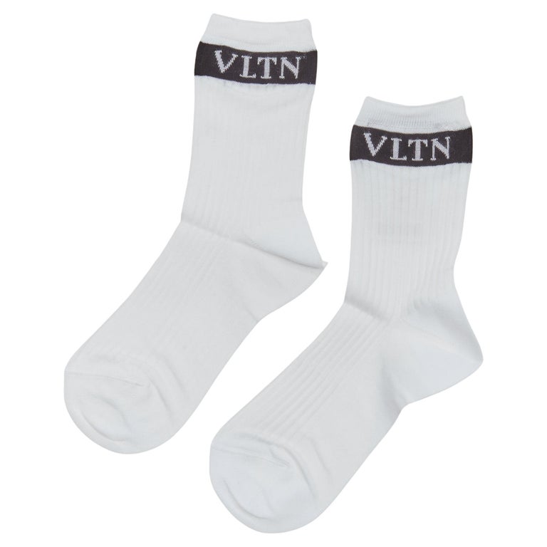 new VALENTINO VLTN black box logo stripe white cotton socks For Sale at ...