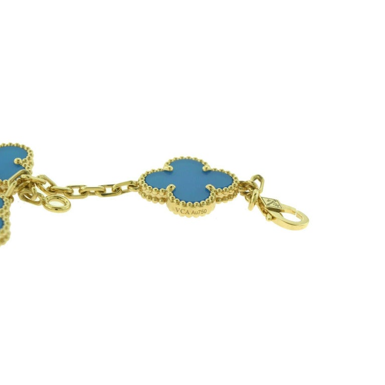 Van Cleef and Arpels Vintage Alhambra Blue Agate Gold 5 Motif Bracelet ...