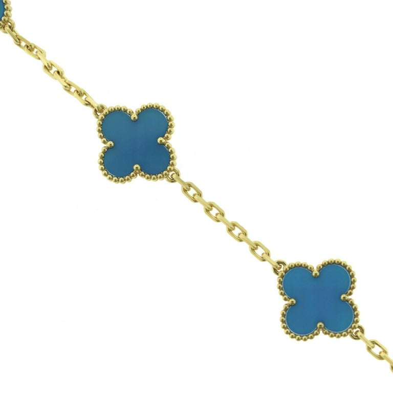 Van Cleef and Arpels Vintage Alhambra Blue Agate Gold 5 Motif Bracelet ...