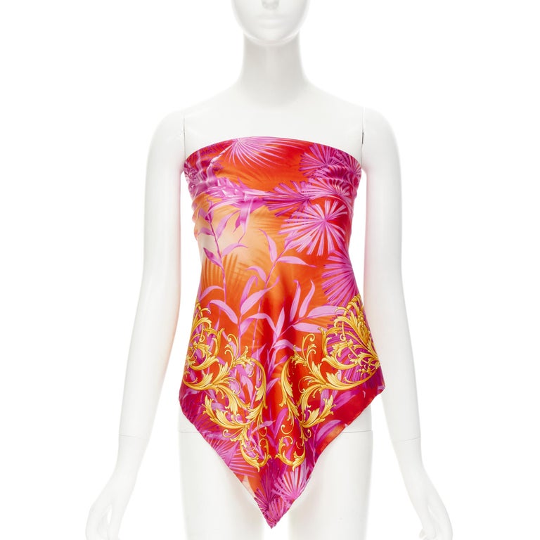 new VERSACE 100% silk 2020 pink Jungle gold Barocco print 90cm square ...