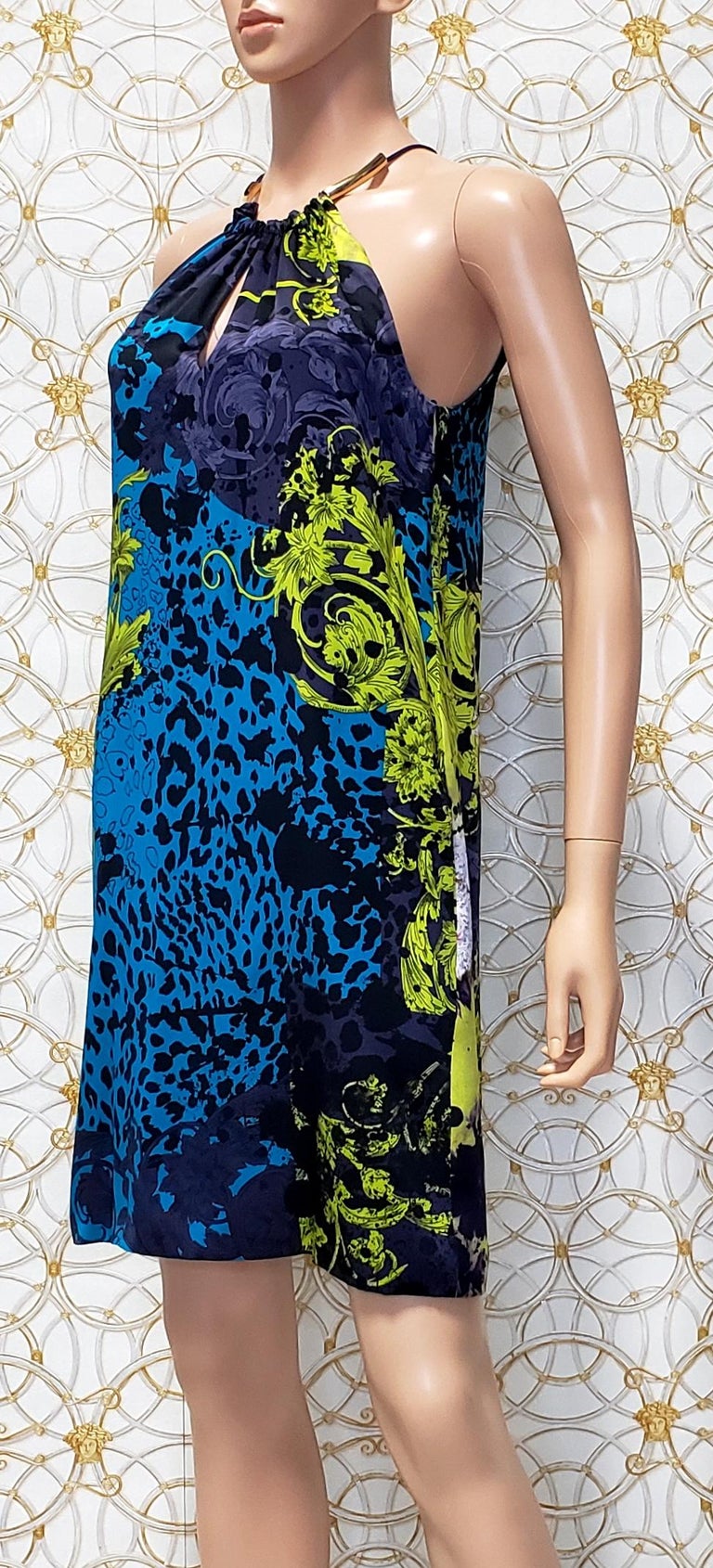 New Versace 100% Silk Barocco Animal Wild Patch Printed Mini Dress Size ...