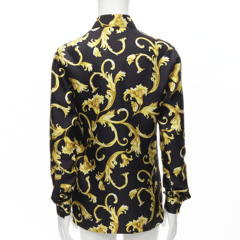 new VERSACE 100% silk black gold Barocco flora print relaxed shirt EU38 ...