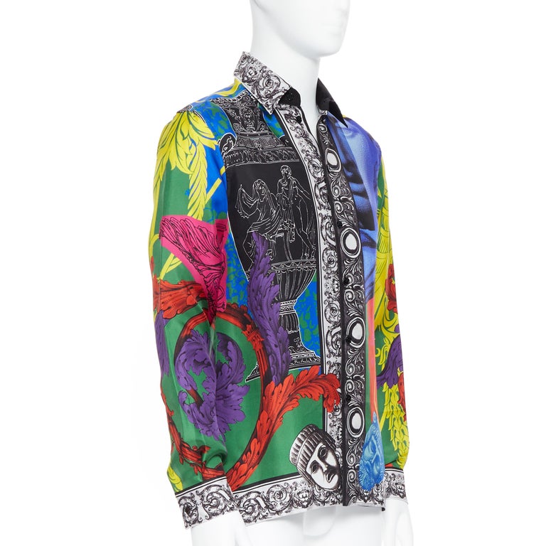 new VERSACE 100% silk multicolor Grecian barocco abstract print shirt ...