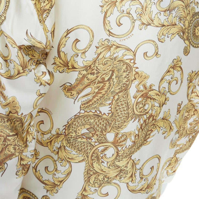 new VERSACE 100% silk white gold dragon Medusa baroque pyjama fit shirt ...