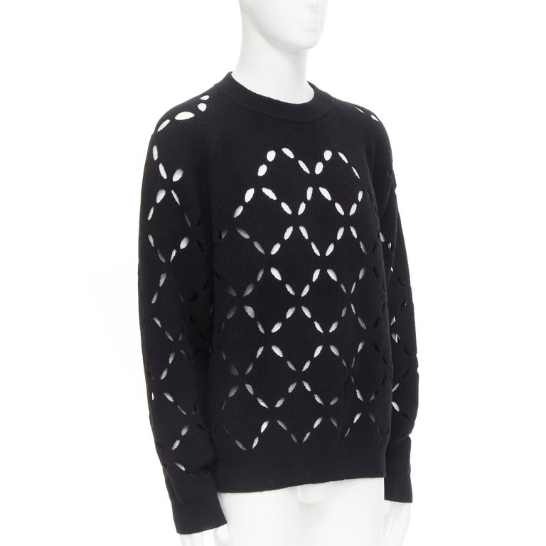 new VERSACE 100% wool black diamond cut out Medusa stud sweater EU52 XL ...