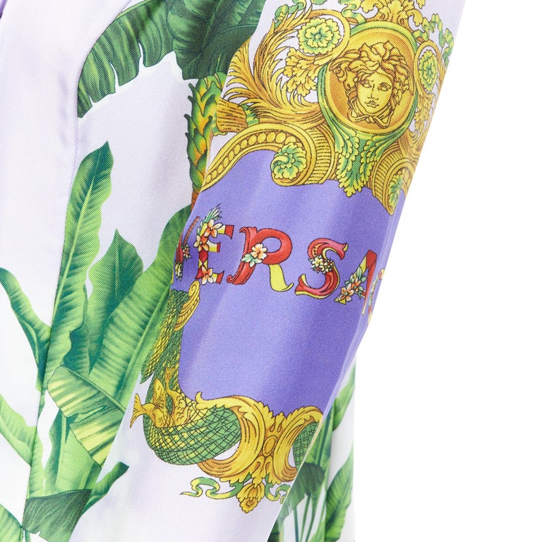 new VERSACE 2018 100% silk purple Miami palm tree logo baroque print ...