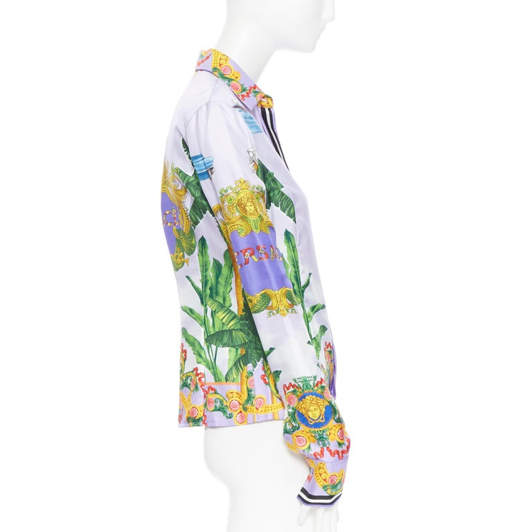 new VERSACE 2018 100% silk purple Miami palm tree logo baroque print ...