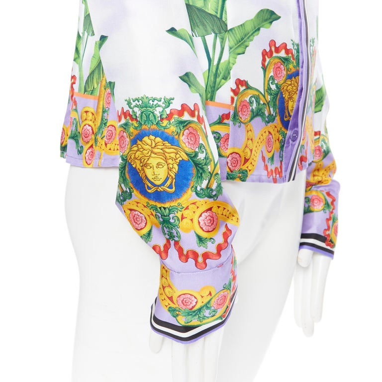 new VERSACE 2018 100% silk purple Miami palm tree logo baroque print ...