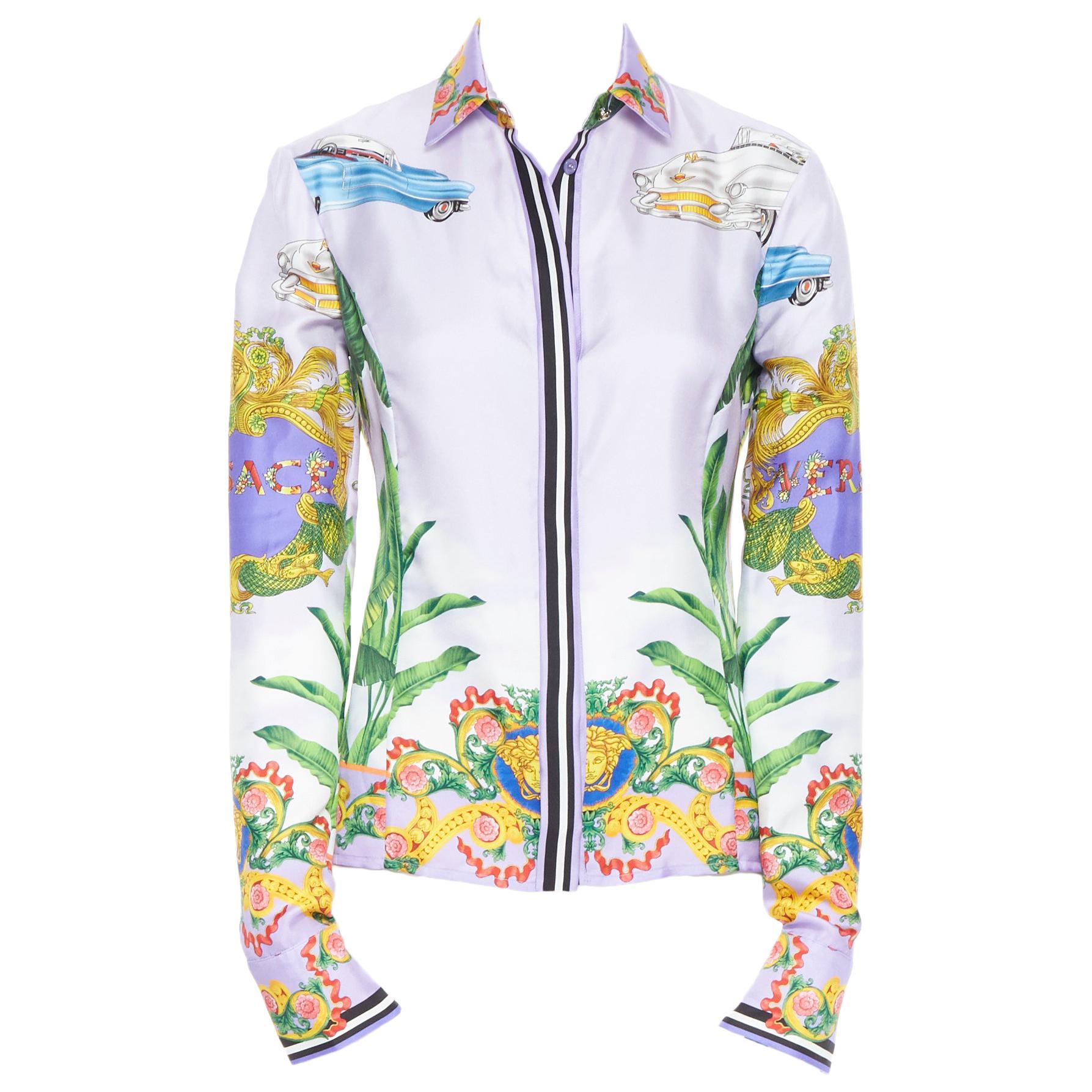 new VERSACE 2018 100% silk purple Miami palm tree logo baroque print ...