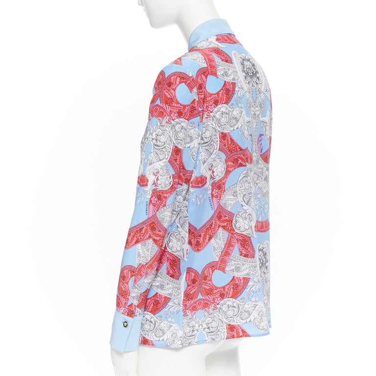 new VERSACE 2018 Runway silk blue pink baroque barocco print Medusa ...