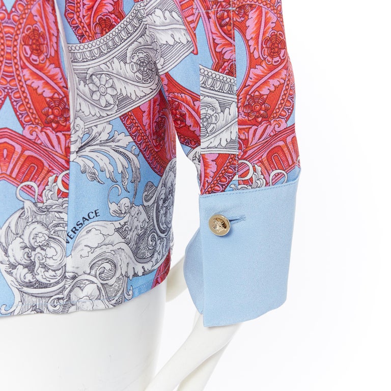 new VERSACE 2018 Runway silk blue pink baroque barocco print Medusa ...