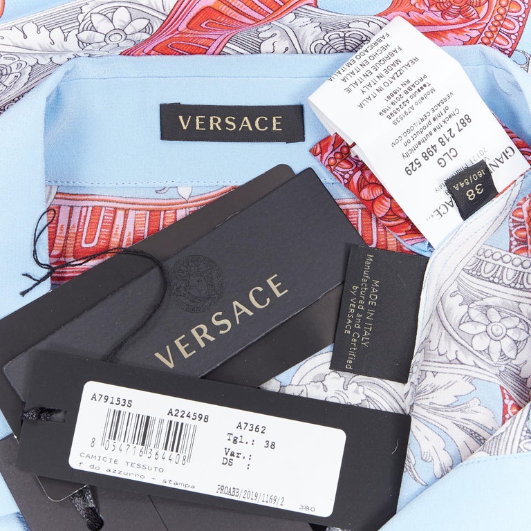 new VERSACE 2018 Runway silk blue pink baroque barocco print Medusa ...