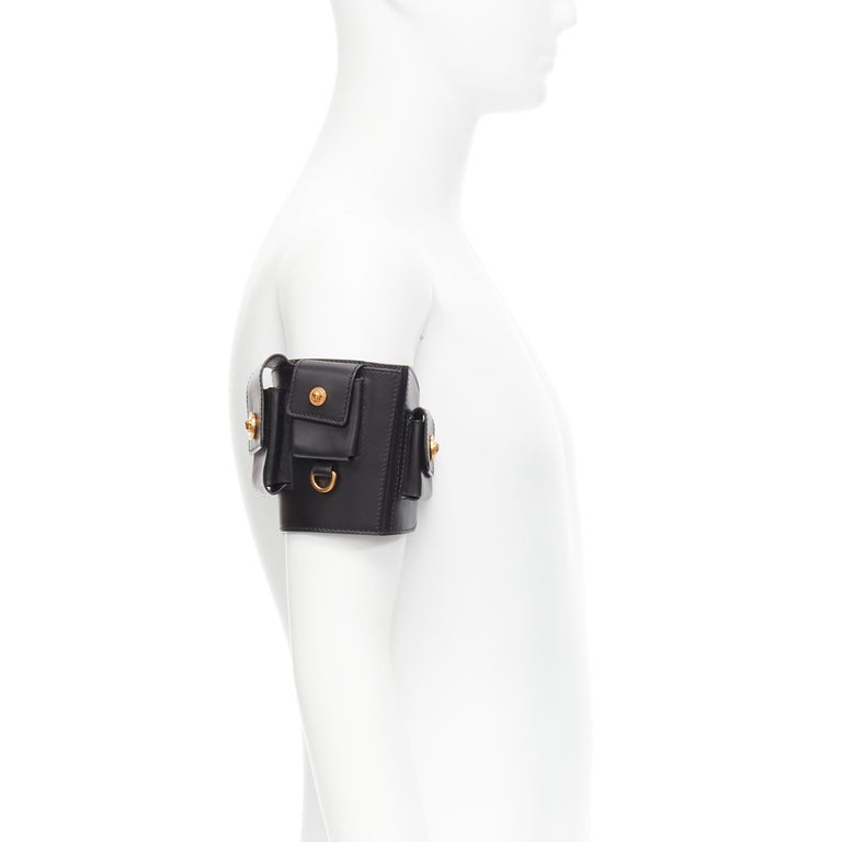 new VERSACE 2019 Runway black gold Medusa multipocket harness arm bag ...