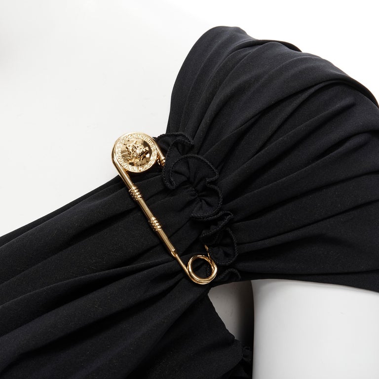 new VERSACE 2019 Runway Jim Dine heart print gold safety pin dress IT38 ...