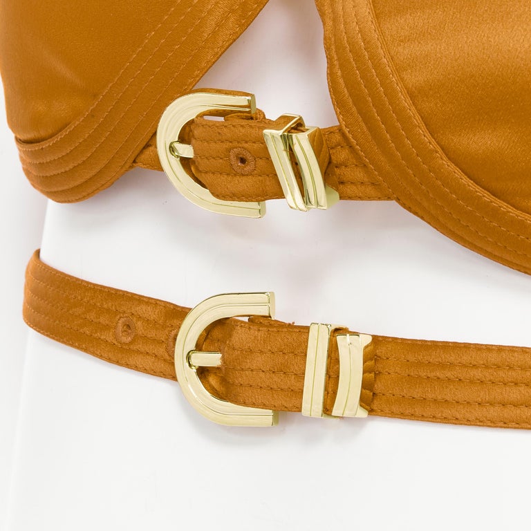 new VERSACE 2019 Runway S&M Bondage Tribute brown silk gold buckle bra ...