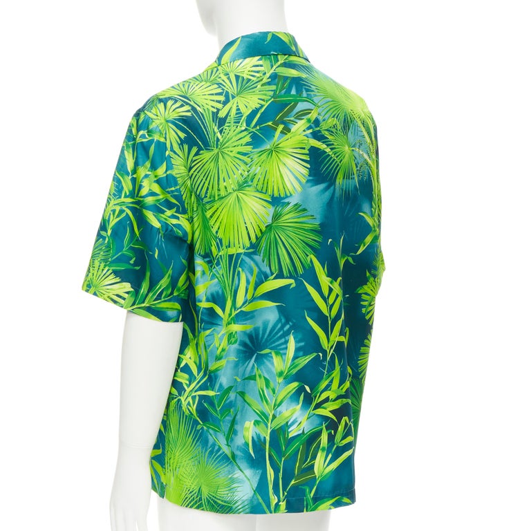 new VERSACE 2020 Iconic JLo Jungle print green tropical print shirt ...