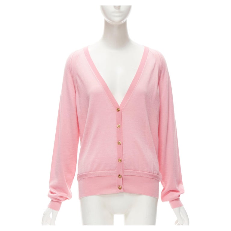 new VERSACE 2020 Medusa buttons pink wool cashmere silk cardigan IT42 M ...