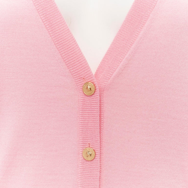 new VERSACE 2020 Medusa buttons pink wool cashmere silk cardigan IT44 L ...